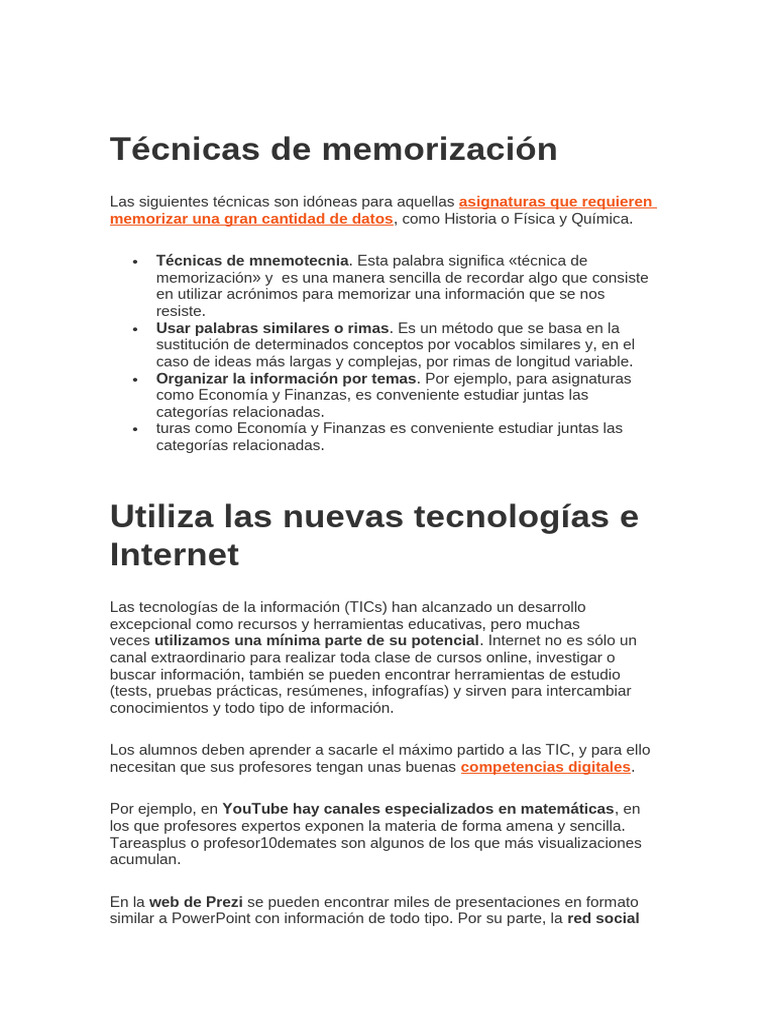 Tecnicas de Memorizacion | PDF