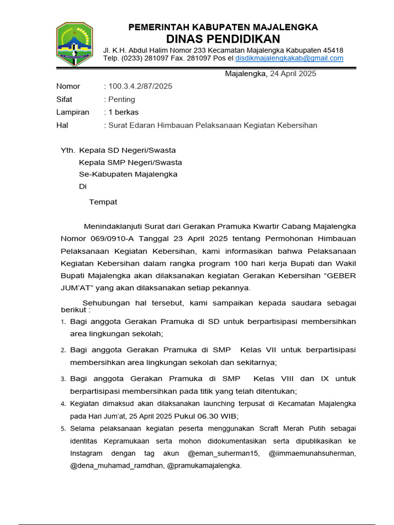 20250424133033surat Edaran Gerakan Kebersihan | PDF