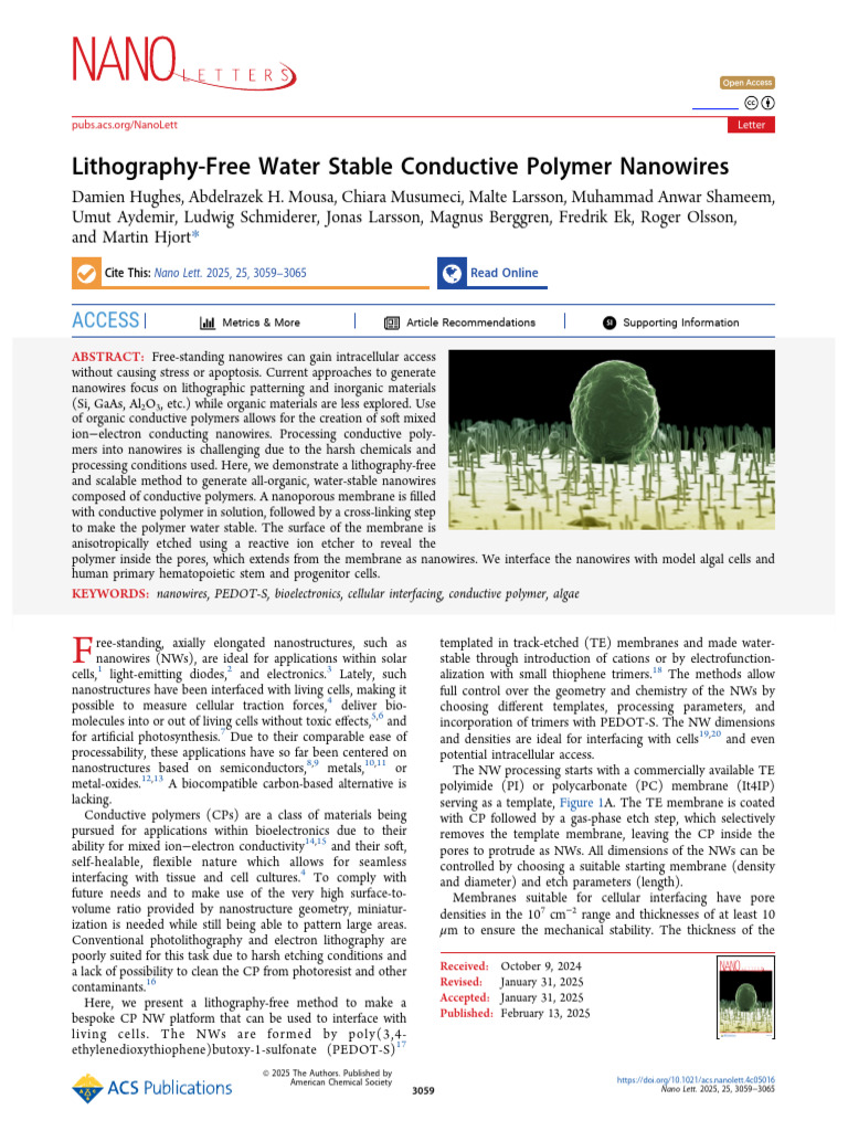 Hughes Et Al 2025 Lithography Free Water Stable Conductive Polymer ...