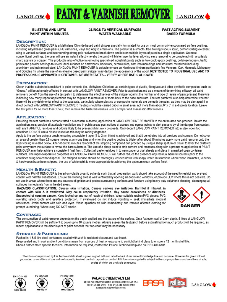 Langlow Paint Remover: Fast Stripping Solution | PDF | Paint | Varnish