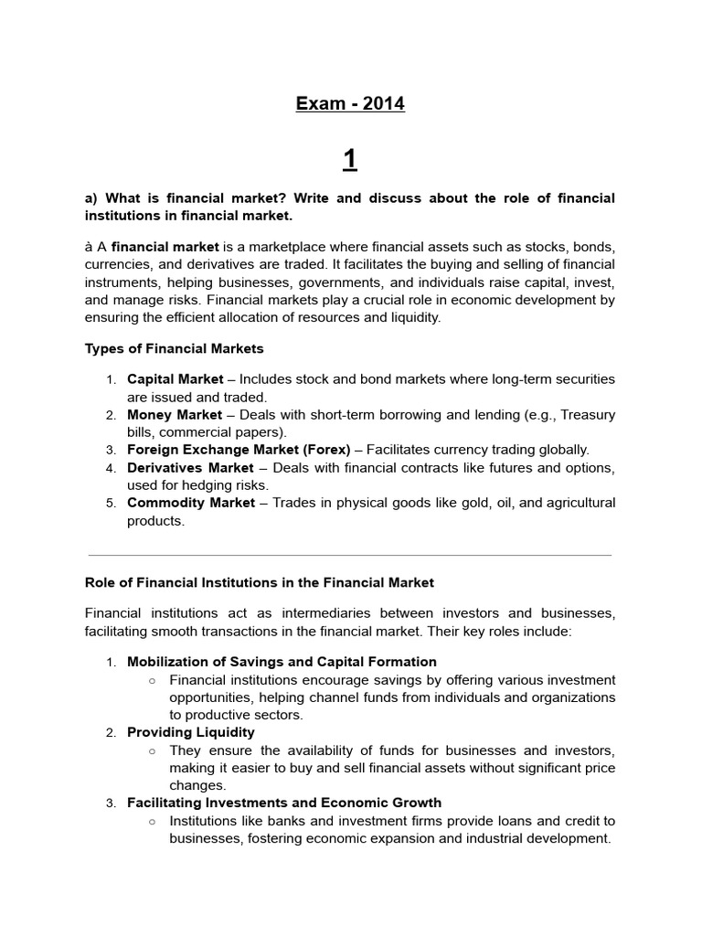 Financial Market Previous Year Question | PDF | Financial Markets ...