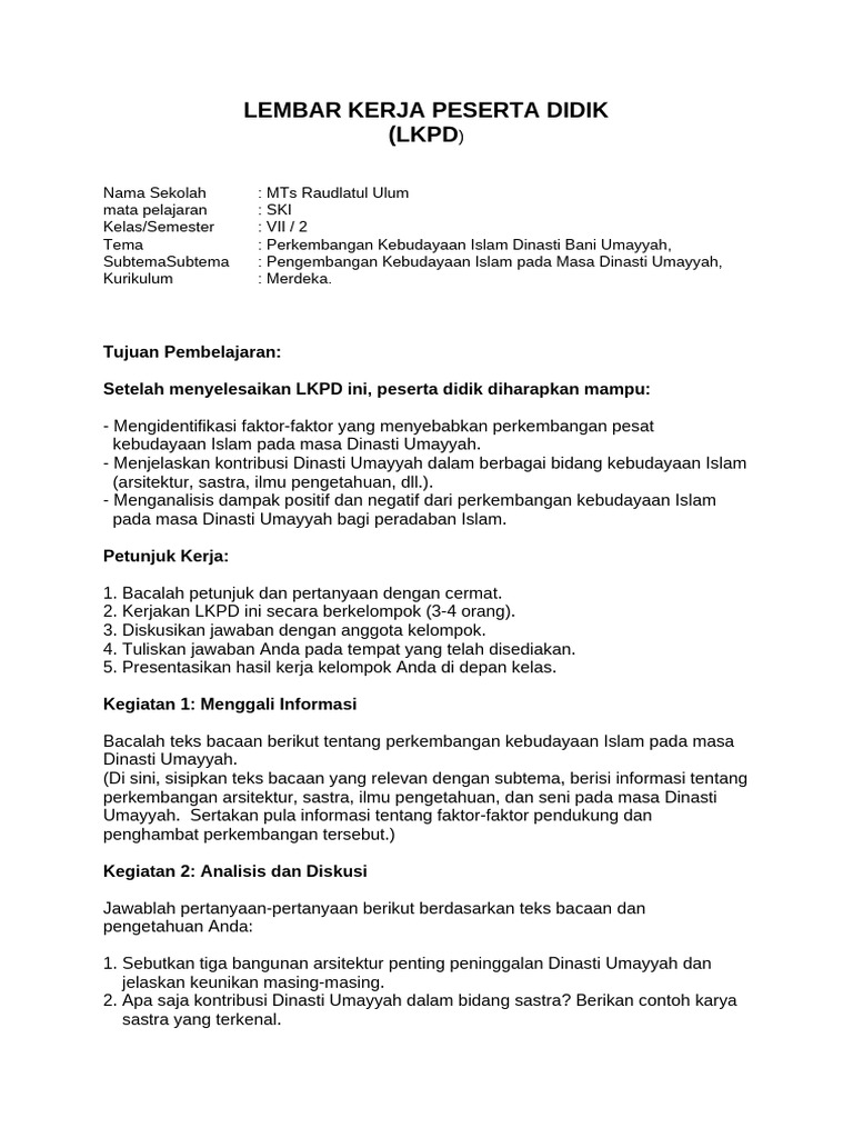 Lembar Kerja Peserta Didik Eka | PDF