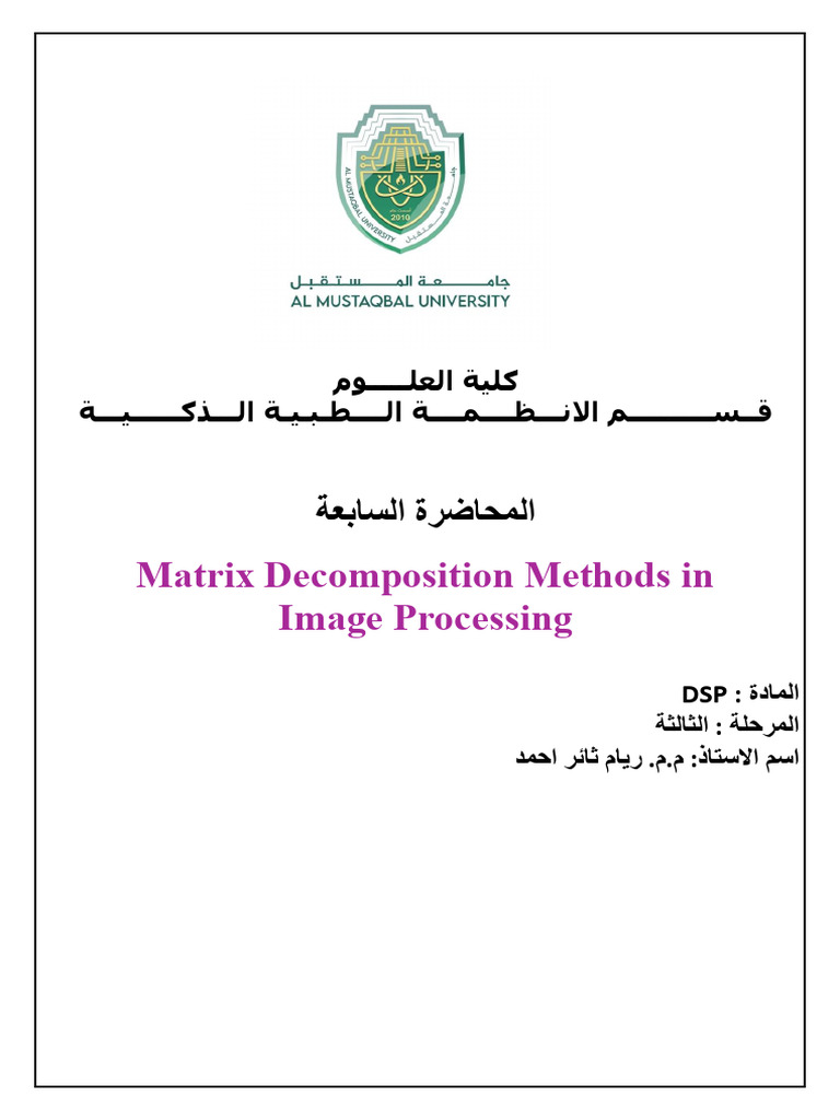 Matrix Decomposition Methods in Image Processing | PDF | Matrix (Mathematics) | Algorithms