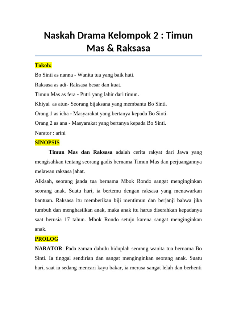 Naskah Kelompok 2 Timun Mas & Raksasa-1 | PDF