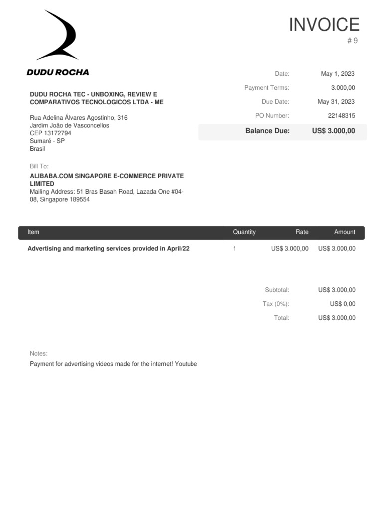 Invoice for Advertising Services | PDF
