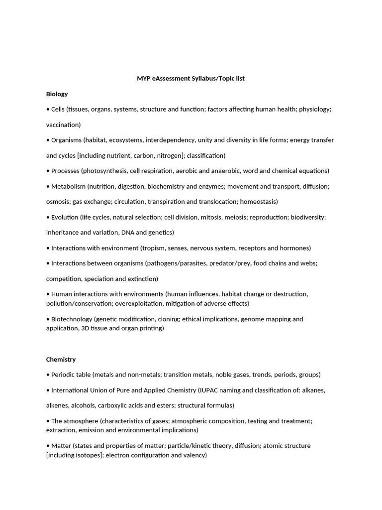 MYP_5_E_Assessment_SCIENCE_Syllabus | PDF | Chemical Reactions | Force