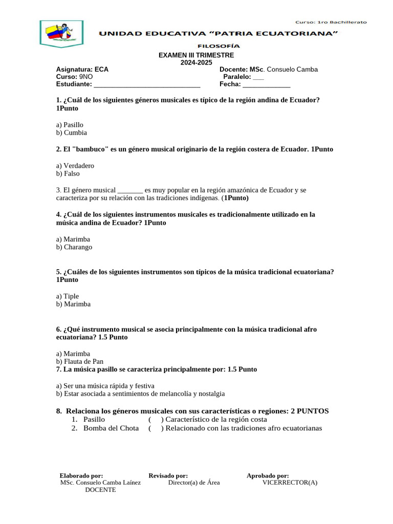 Examen 3er Trimestre - Eca 9no | PDF
