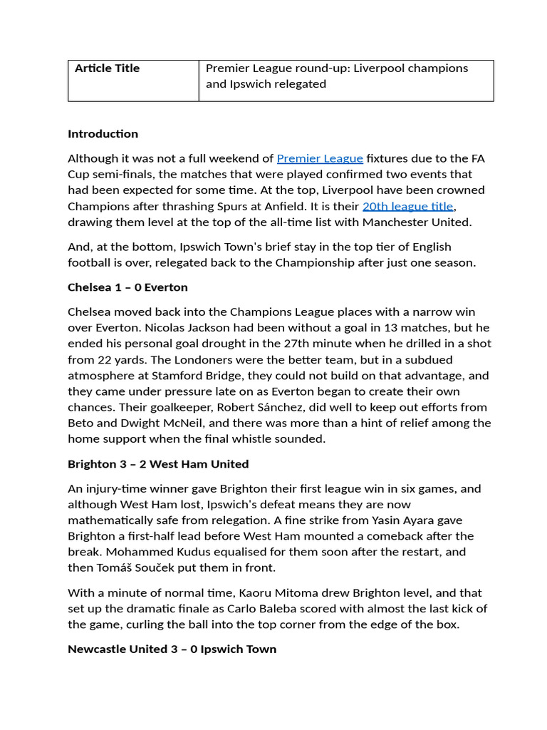 (A - 63) Liverpool Champions and Ipswich Relegated | PDF | Liverpool F ...