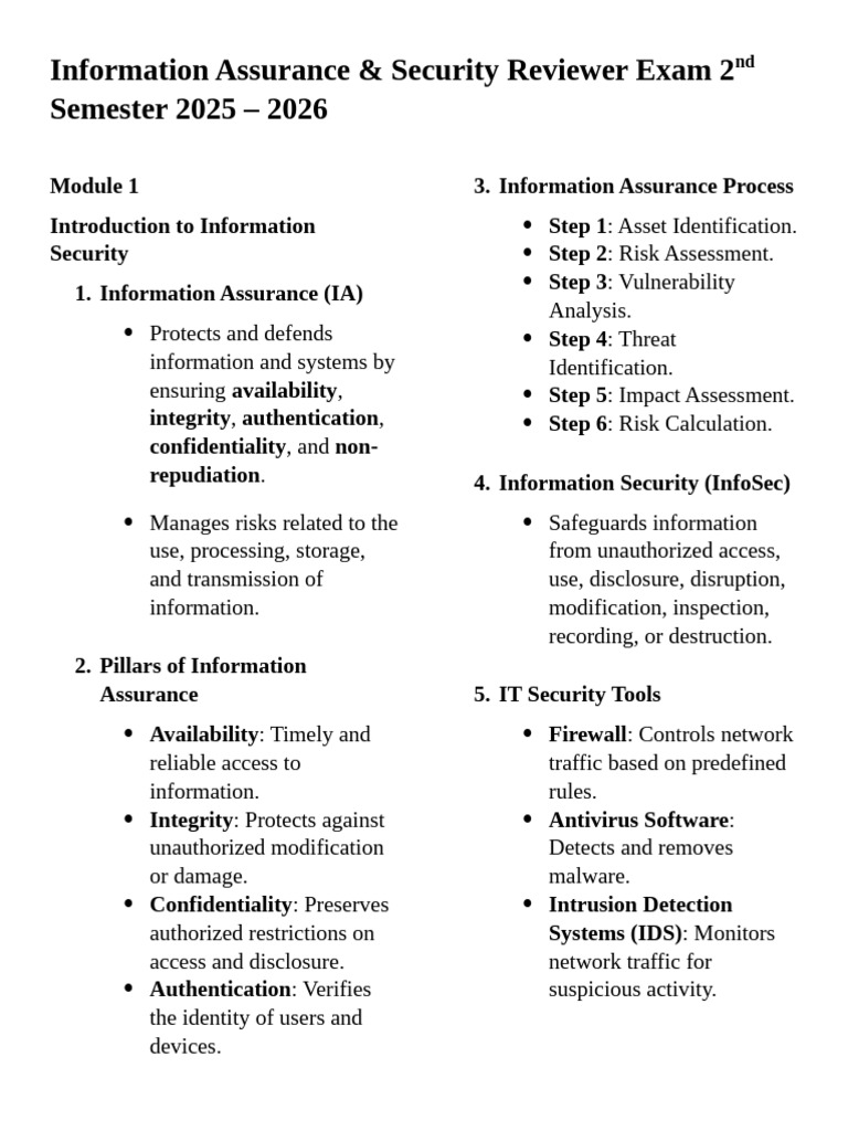 Information Assurance Security Reviewer Exam 2nd Semester 2025 2026 | PDF | Information Security ...