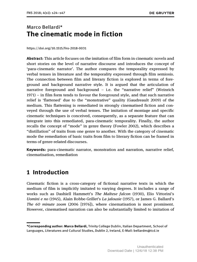 The Cinematic Mode in Fiction Frontiers | PDF | Narrative | Narration