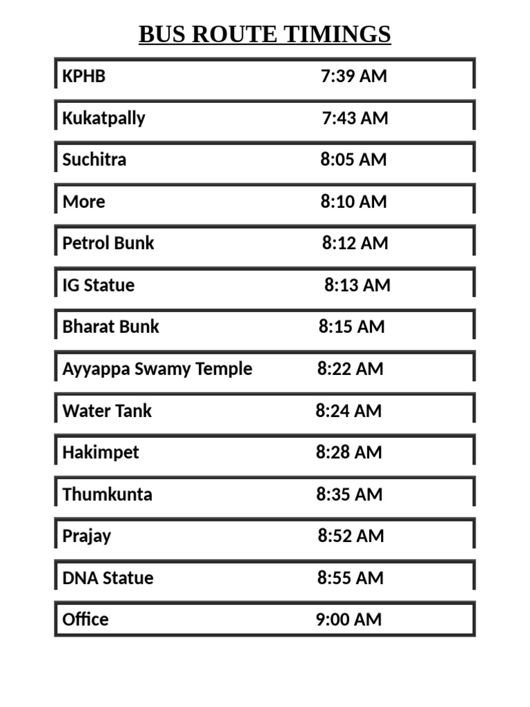 Bus Route Timings | PDF