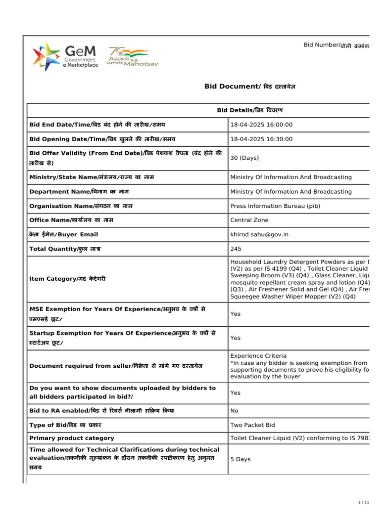 Bid Details for Household Cleaning Supplies | PDF | Procurement ...