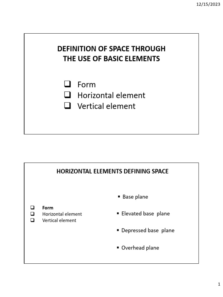 Lecture 2 Horizontal Elements Defining Space | PDF | Space | Geometry