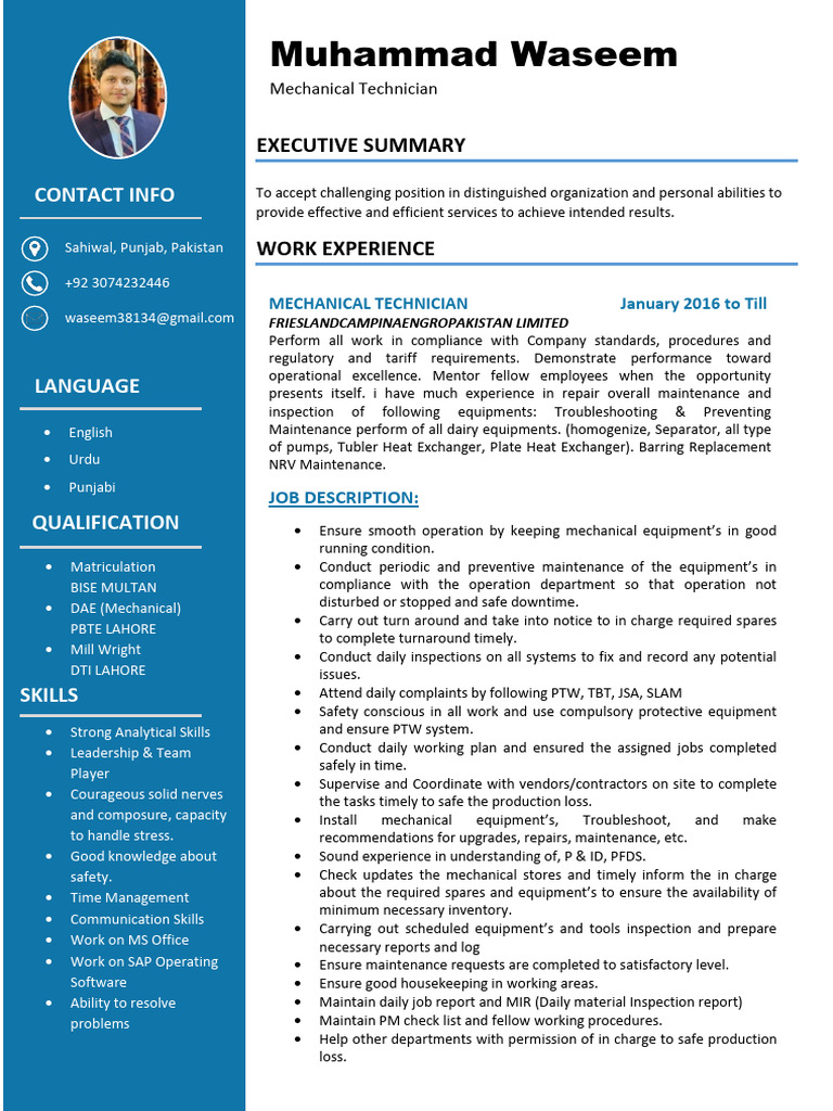 Muhammad Waseem So Muhammad Saleem CV | PDF