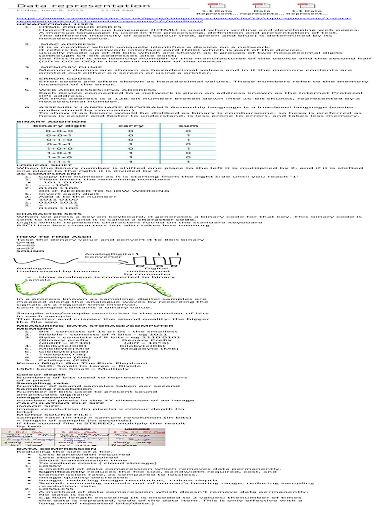 Data Representation NOTES | PDF