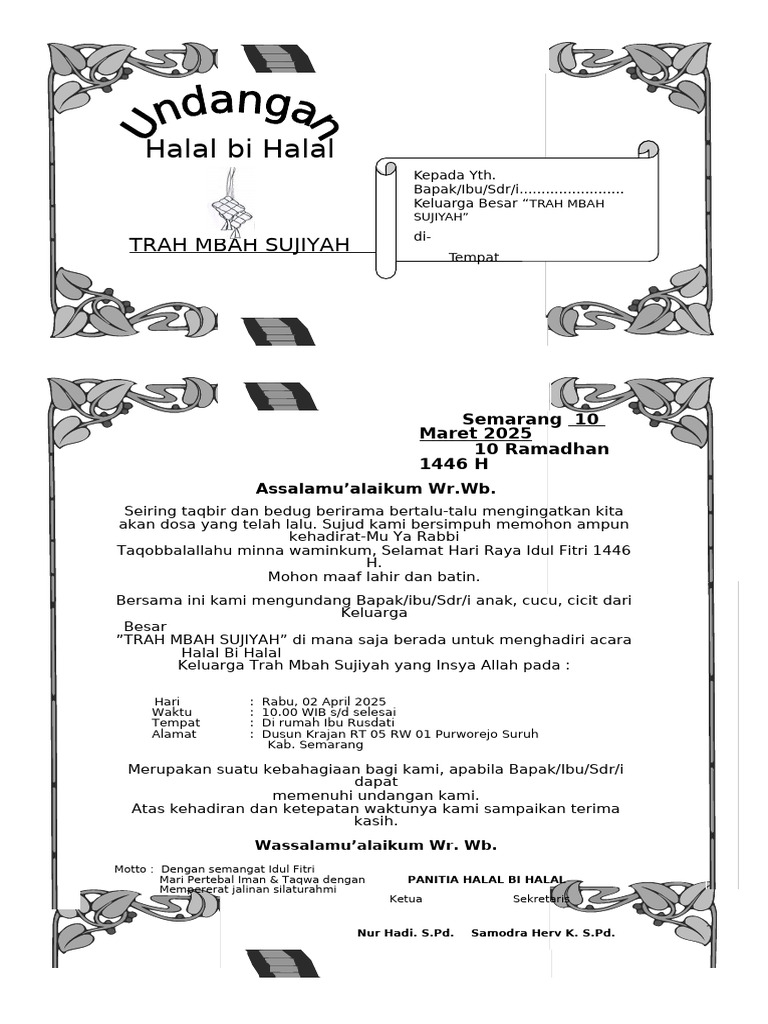 Undangan Halal Bihalal Mbah Sujiah 2025 | PDF