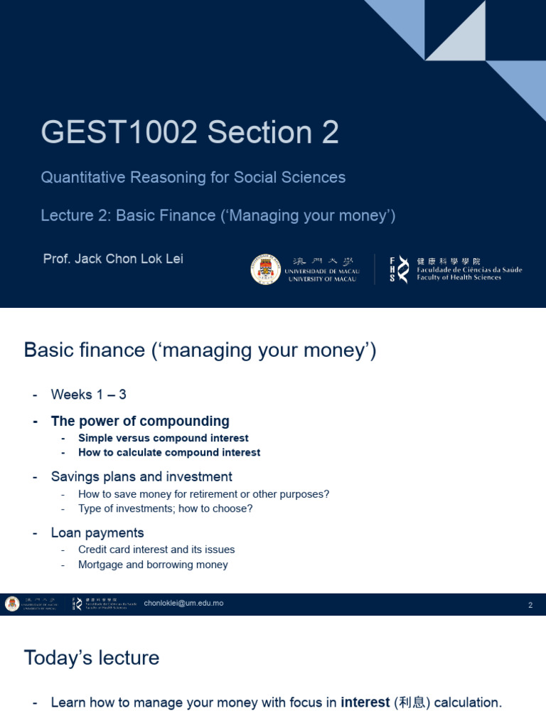 Lecture02 GEST1002 002 20250109 | PDF | Compound Interest | Interest