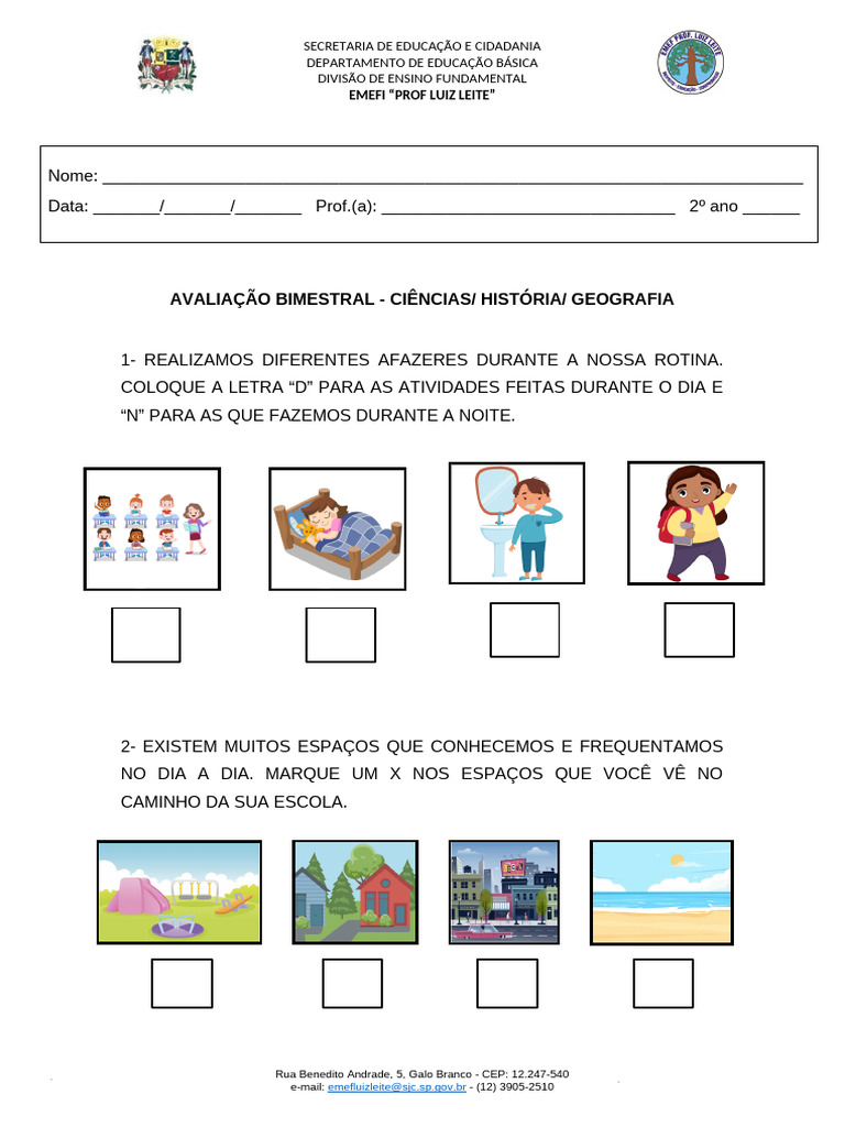 Avaliação Bimestral de Ciências Humanas | PDF | Educação primária