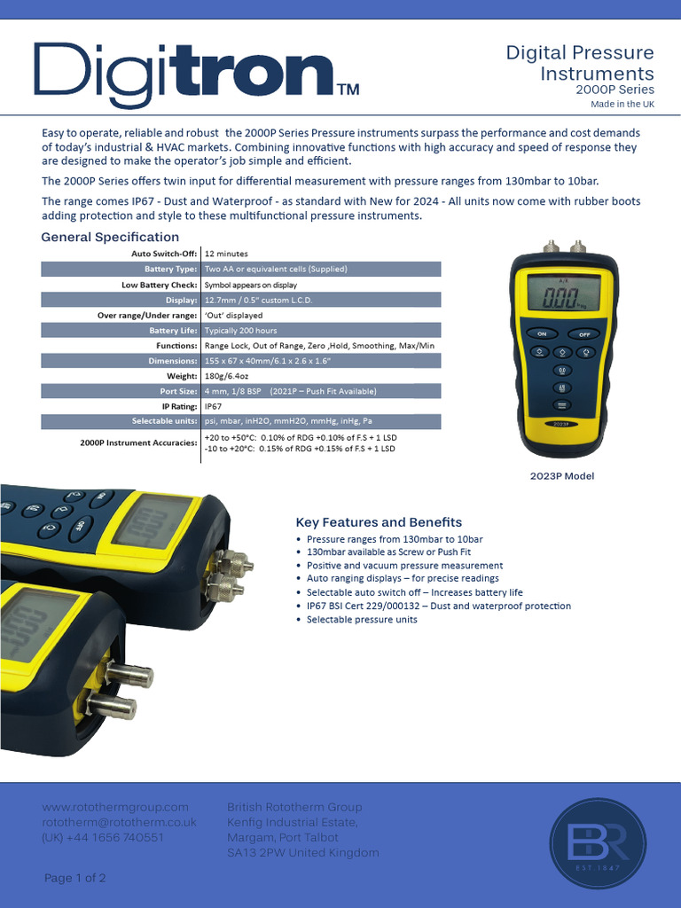 Salcas - PM-20 Digitron 2000P Pressure Meter Datasheet 66 | PDF | Pressure