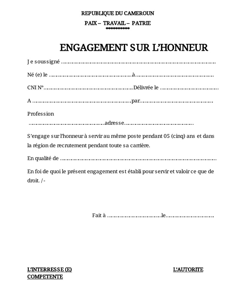 Engagement Sur L'honneur | PDF