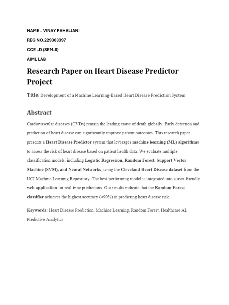 Research Paper On Heart Disease Predictor Project | PDF | Machine ...