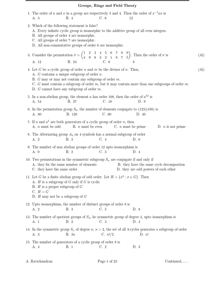 SVN Groups, Rings and Field Theory | PDF | Group (Mathematics) | Ring ...