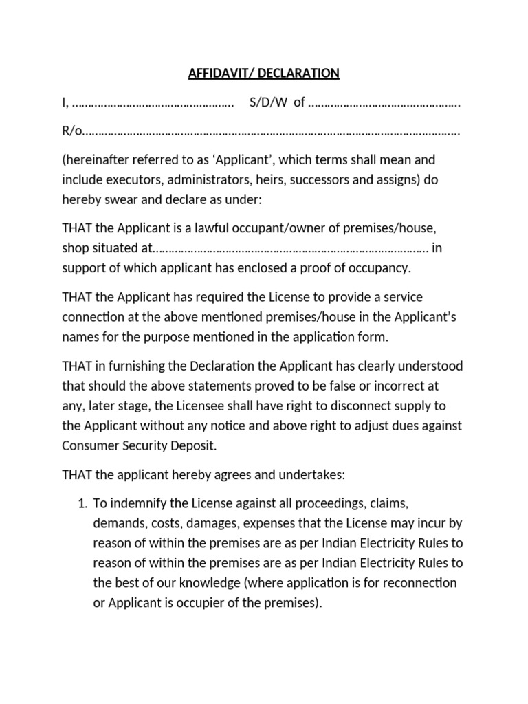 Affidavit For New Electric Connection | PDF | Business Law | Justice
