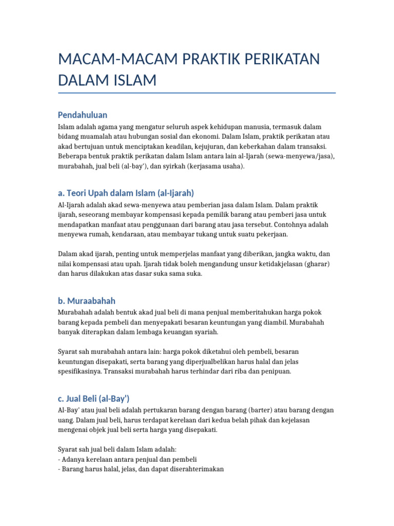 Perikatan Dalam Islam Makalah | PDF