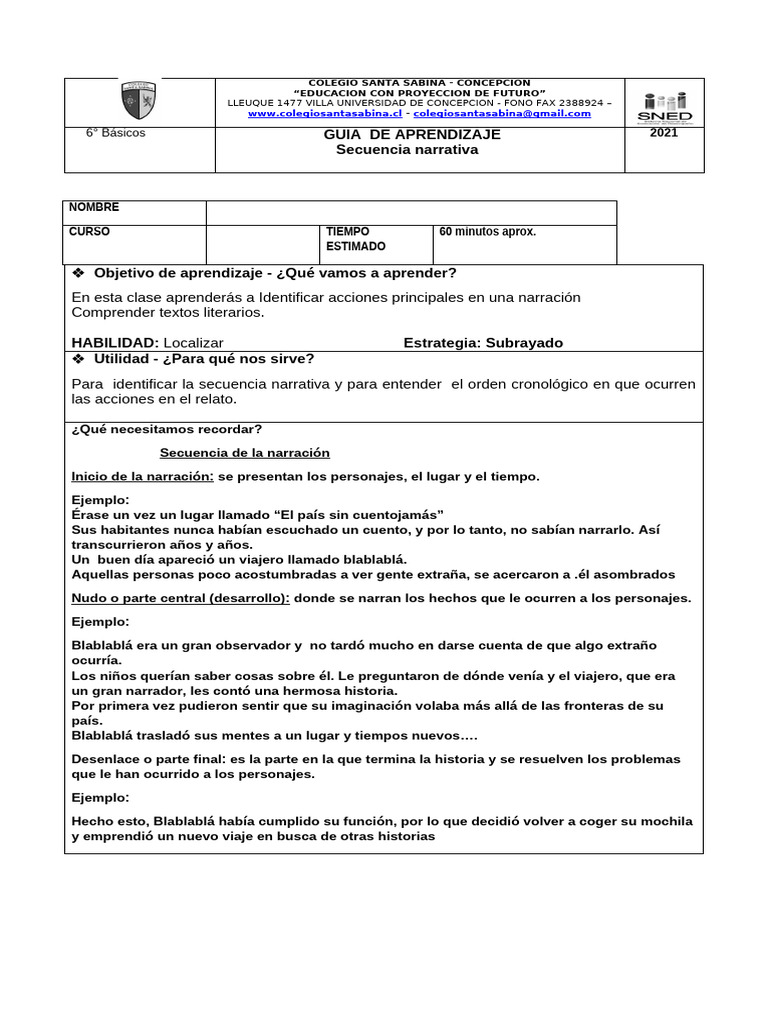 Guía de Secuencia Narrativa 6° | PDF | Narración