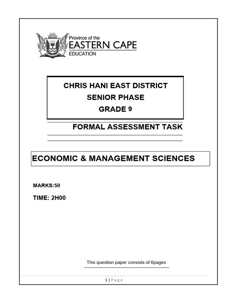 Ems - Grade - 9 - Formal - Task - March Controlled Test | PDF | Receipt ...