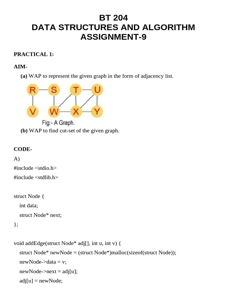 BT 204 Assignment 9 (23:Bt:107) | PDF | Vertex (Graph Theory) | Computer Programming