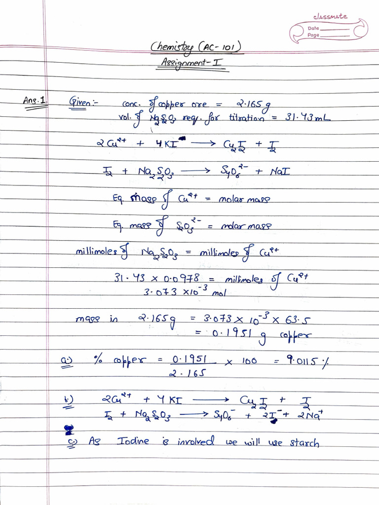 Chemistry Assignment-1 (Swayam Dewan-107) | PDF