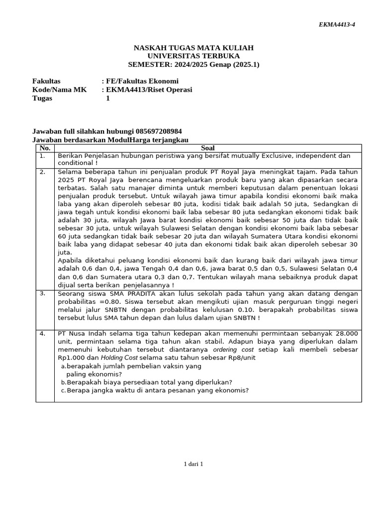 Soal Ekma4413 Tmk1 4 | PDF