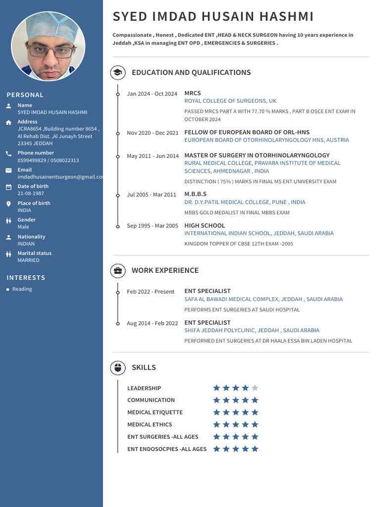 CV Syed Imdad Husain Hashmi #1 | PDF | Science Education | Medical Education