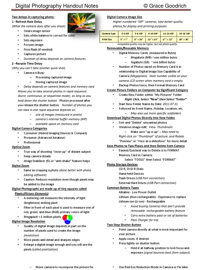 HANDOUT Digital Photography Intro & Overview | Digital Camera | Camera