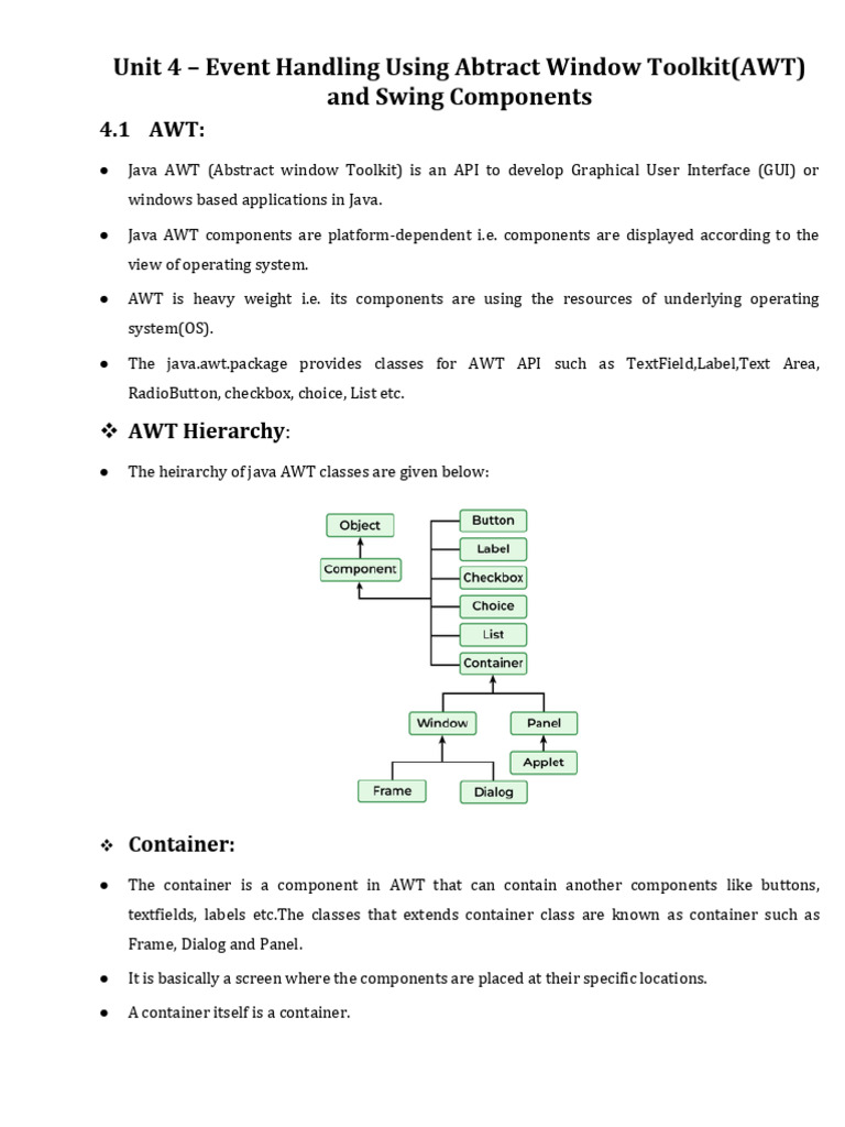 4.1 Event Handling Using AWT and Swing Components | PDF | Window (Computing) | Constructor ...