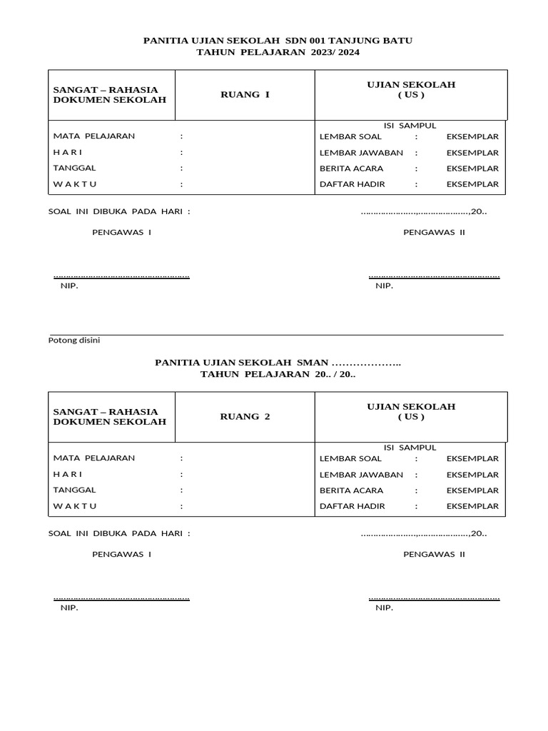 Sampul Amplop Soal Ujian Sekolah | PDF
