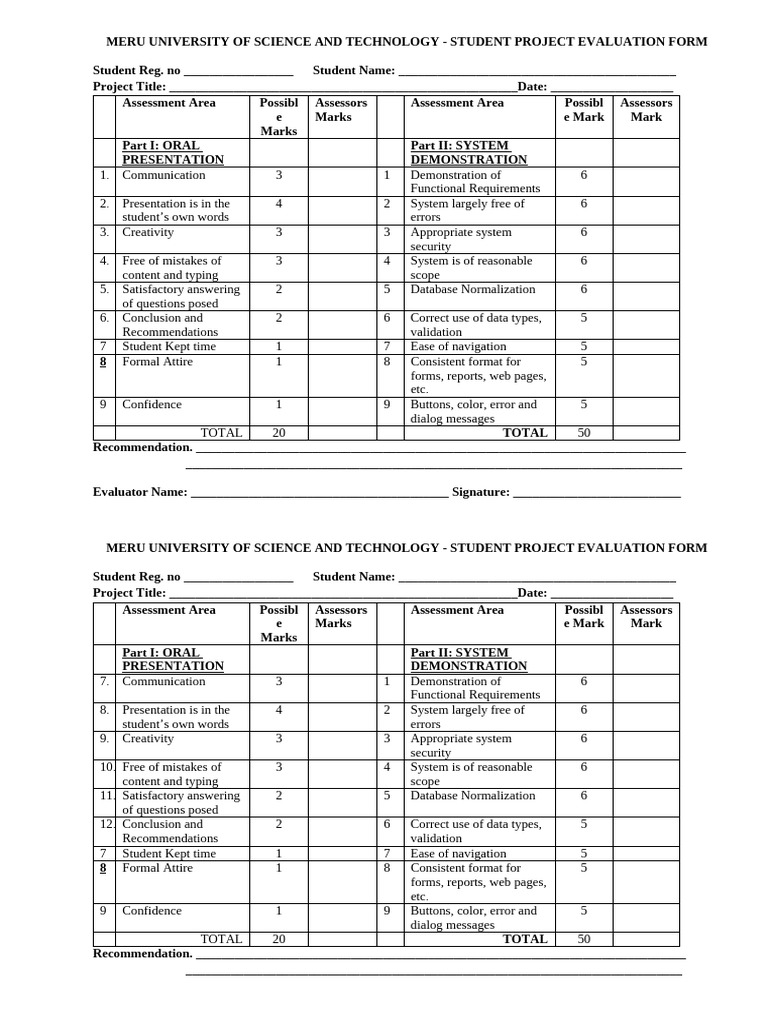 MUST Undergraduate Project Evaluation Criteria | PDF | Computing