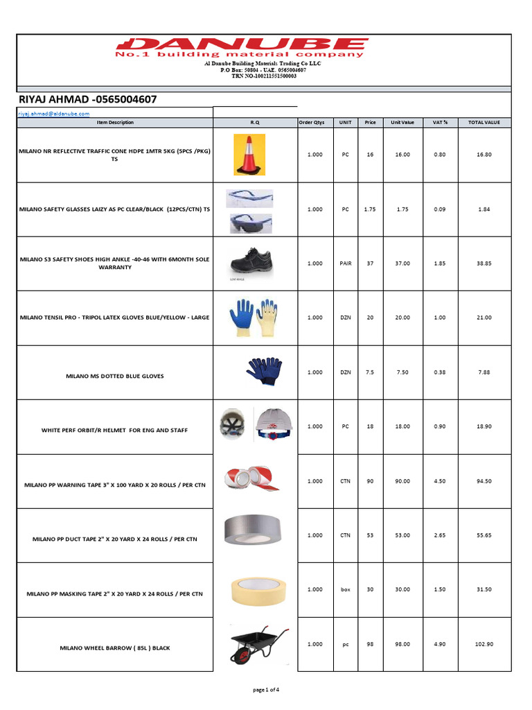 Danube Construction Material With Price and Picture | PDF