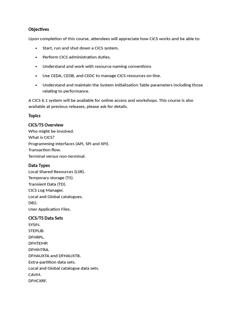 Understanding CICS Course Objectives | PDF | Software | Software ...
