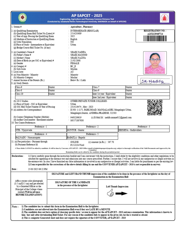 Eapcet Shaik Nadifa Eamcet | PDF