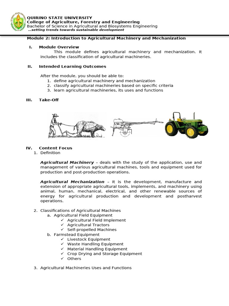 Module 2. Introduction To Agricultural Machinery and Mechanization | PDF | Agricultural ...