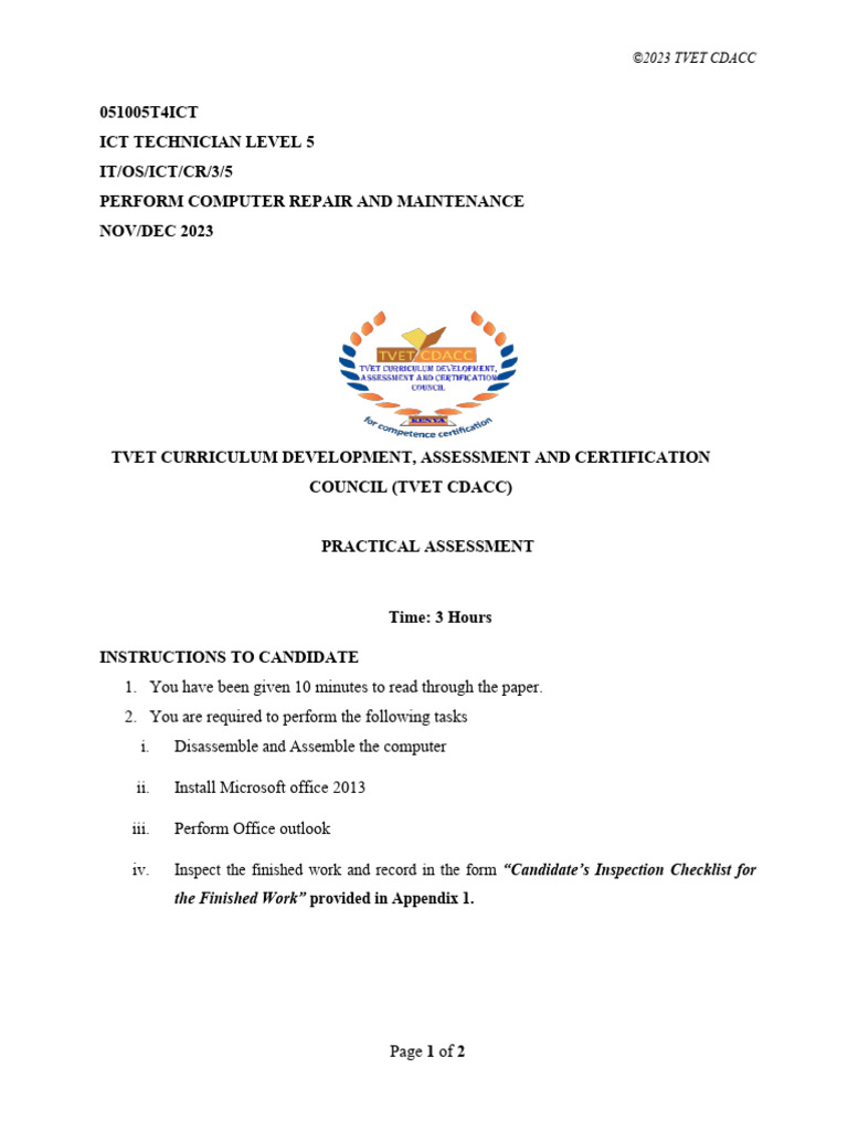 5-Computer Repair and Maintenance - Candidate Practical Tool | PDF | Microsoft Office ...
