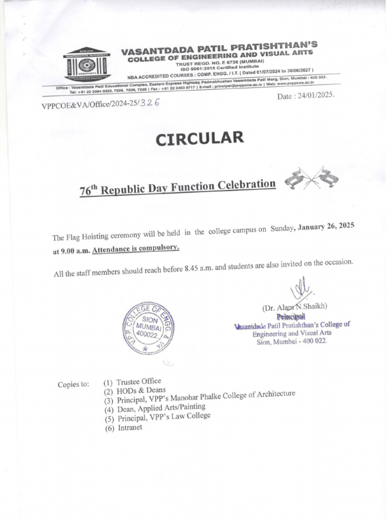 Revised Circular For 26th Jan, 2025 | PDF