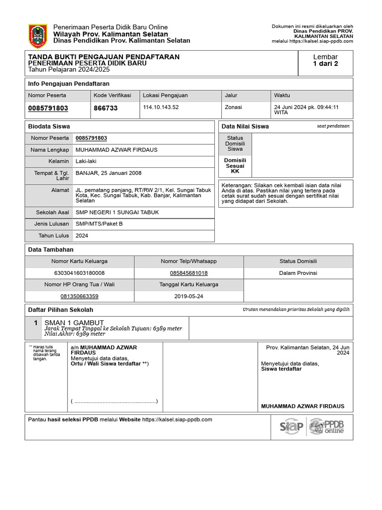 Tanda Bukti Pengajuan Pendaftaran - 0085791803 - MUHAMMAD AZWAR FIRDAUS | PDF
