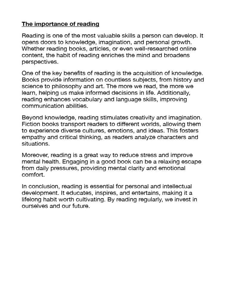 The Importance of Reading - Essay | PDF