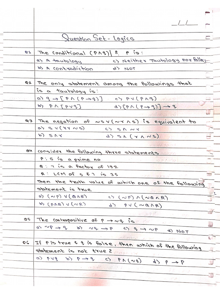 Question Paper Chapter 1 Logic | PDF