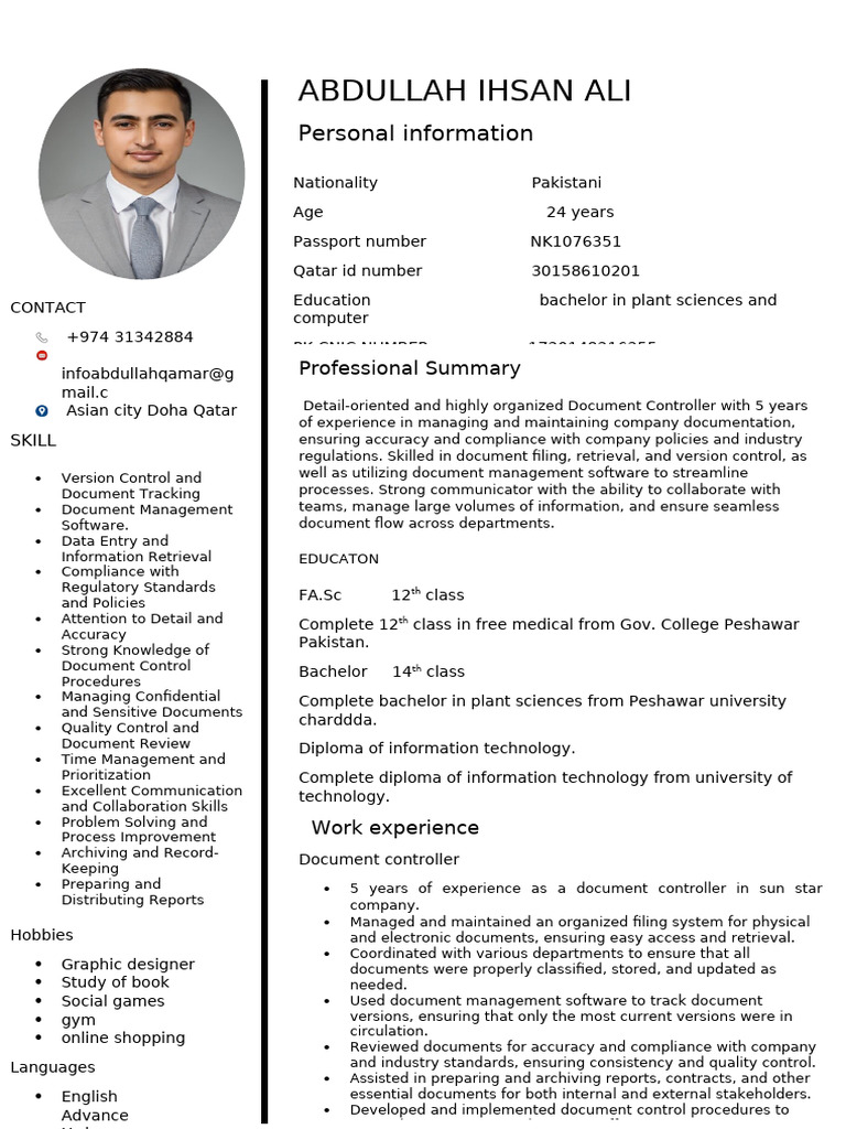Abdullah Ihsan Ali Document Controller CV | PDF | Regulatory Compliance | Version Control
