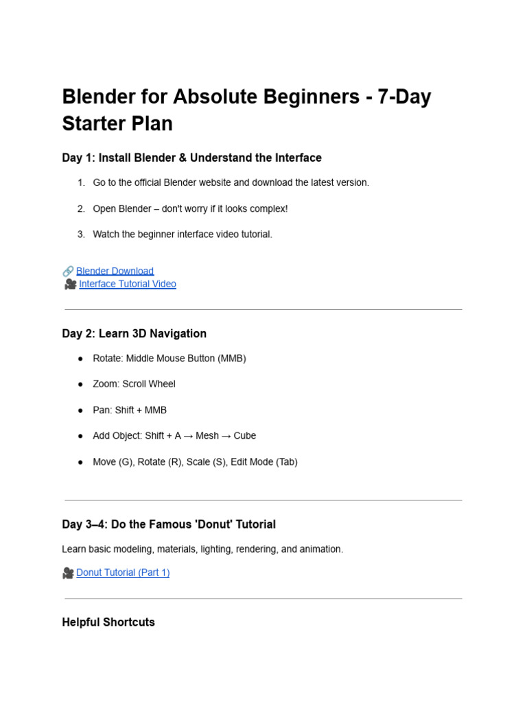 7-Day Blender Starter Plan for Beginners | PDF