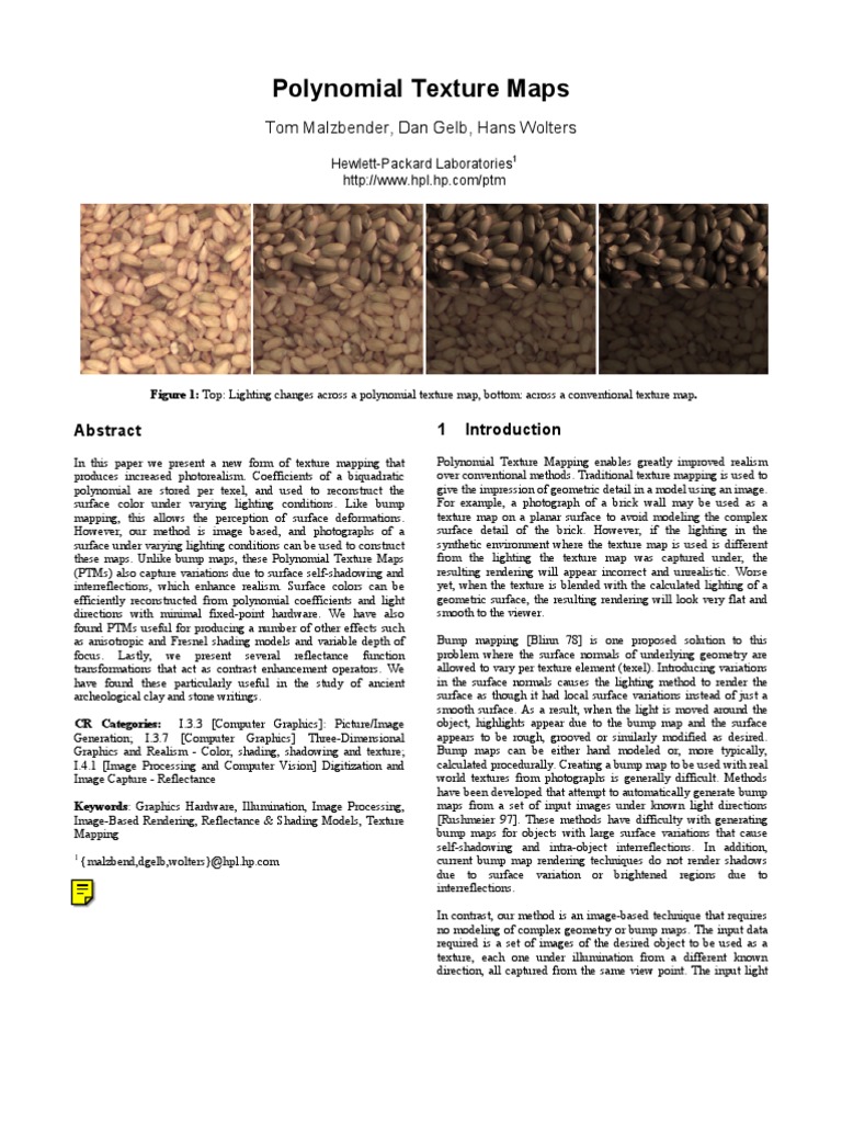 Polynomial Texture Maps: Tom Malzbender, Dan Gelb, Hans Wolters | PDF | Rendering (Computer ...